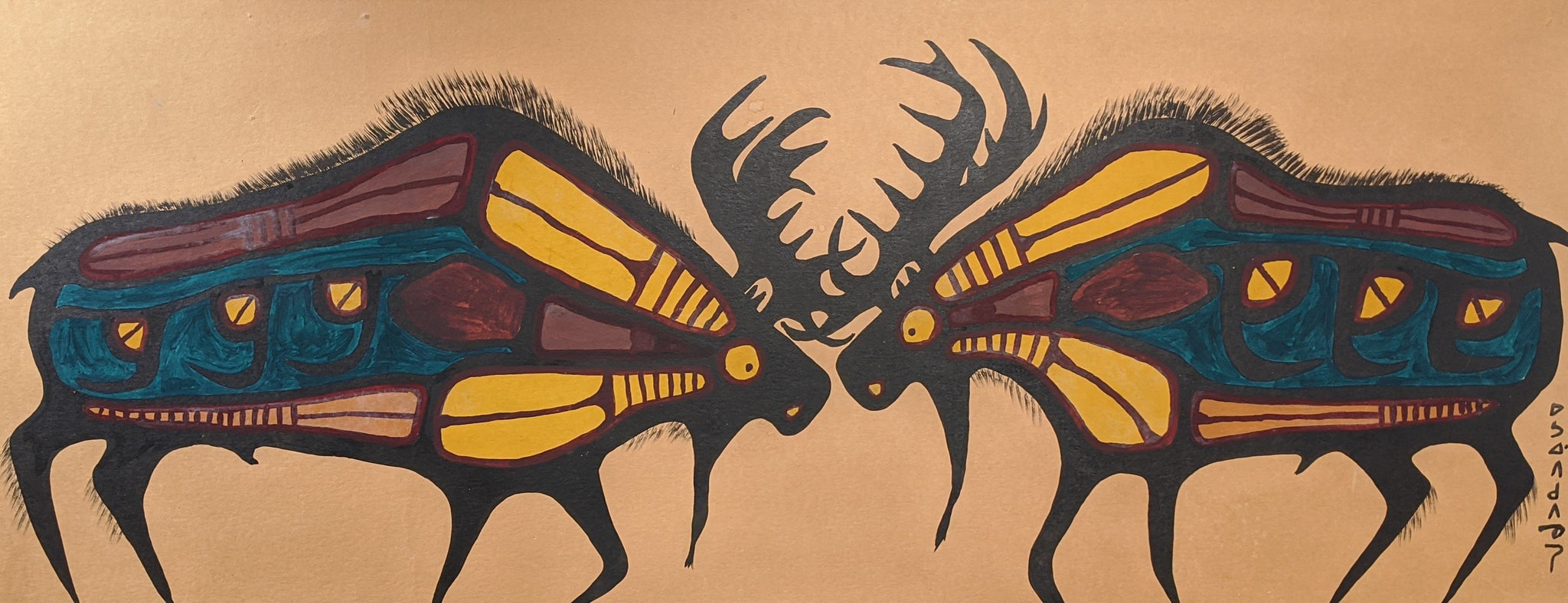 "Two Bull Moose" by Norval Morrisseau original painting at Steffich ...